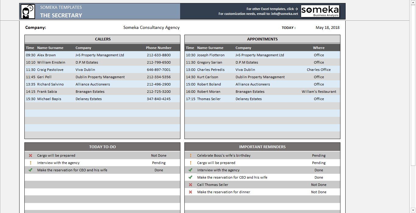 Assistant Checklist - Printable Spreadsheet | Free Download