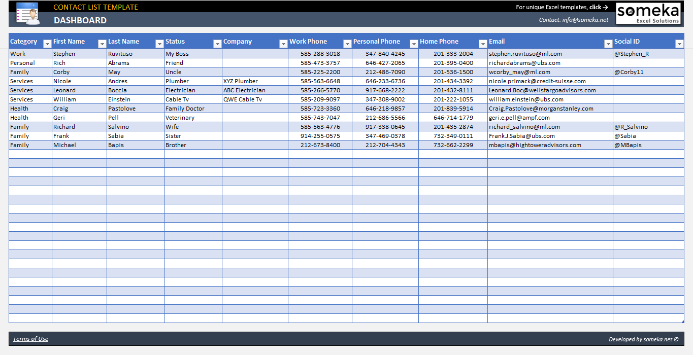 Excel Contact List Template Contact Database Template