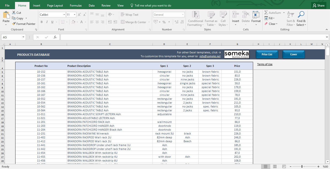 Price List Template Excel