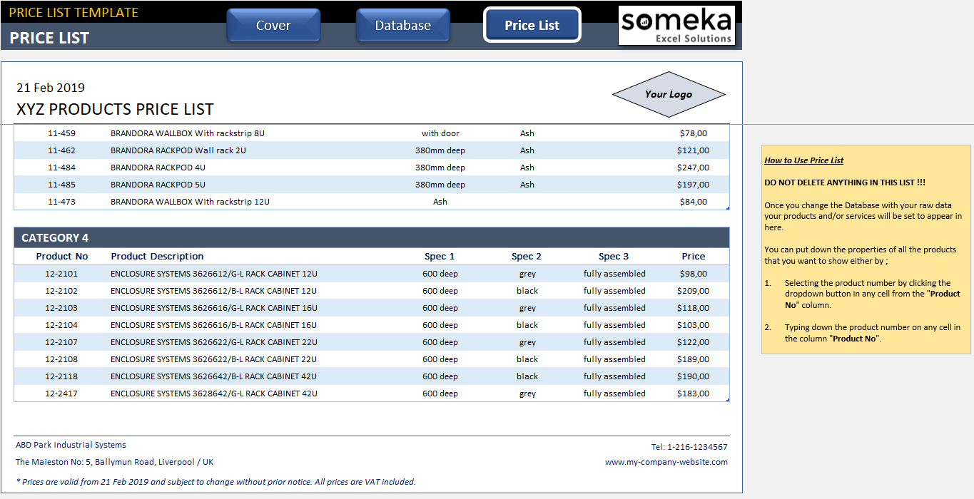 Price List Template In Excel Free Price Sheet Template