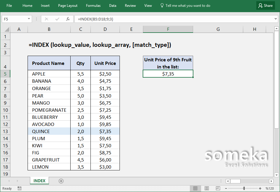 How To Use Excel INDEX Function Formula Details And Video Examples
