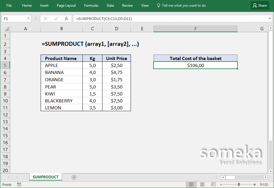 How To Use Excel SUMPRODUCT Function Formula And Video Examples