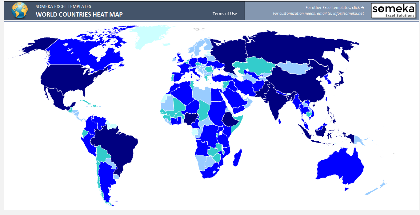 World Heat Map Excel Template - Automatic Country Coloring World Heat Map Excel Template - Automatic Country Coloring