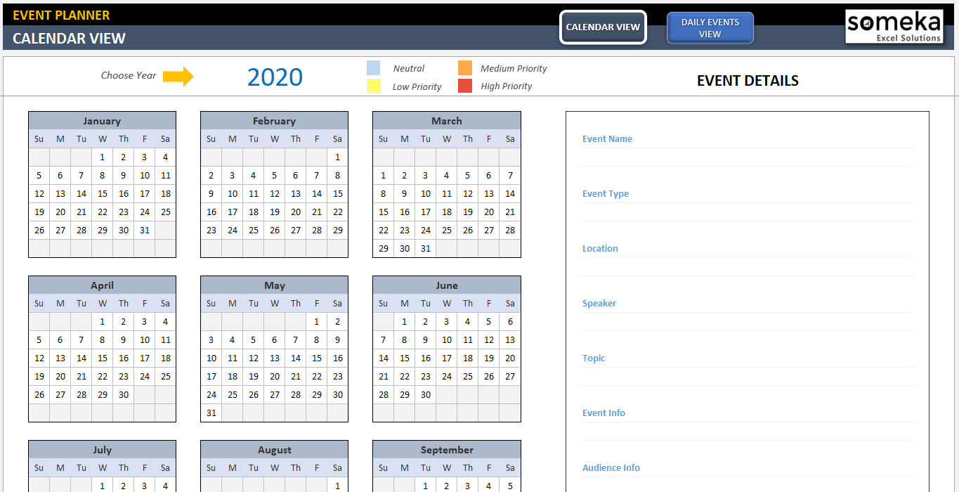 Event Calendar Excel Template Event Schedule Excel Template