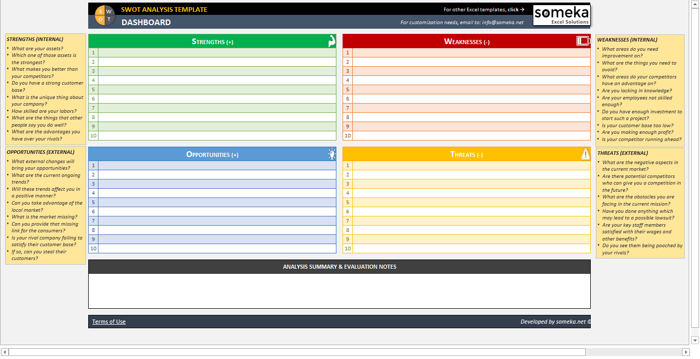 Swot Excel Template Swot Excel Template