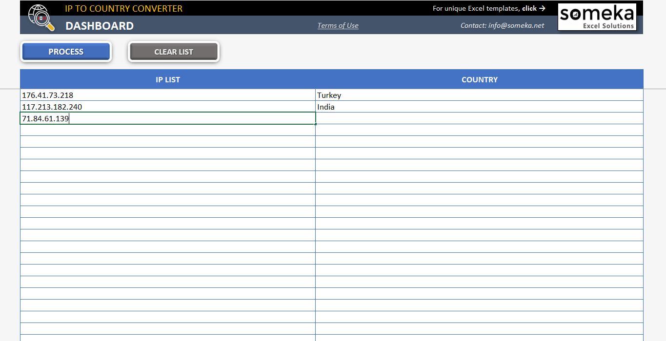 IP to Country Converter Excel Template | Bulk IP Lookup Tool