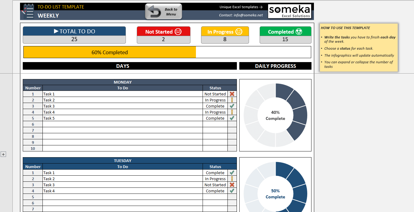 Daily Weekly Monthly Task List Excel Template | To Do List