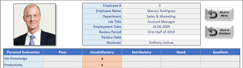 Employee Evaluation Excel Template | Annual Employee Review