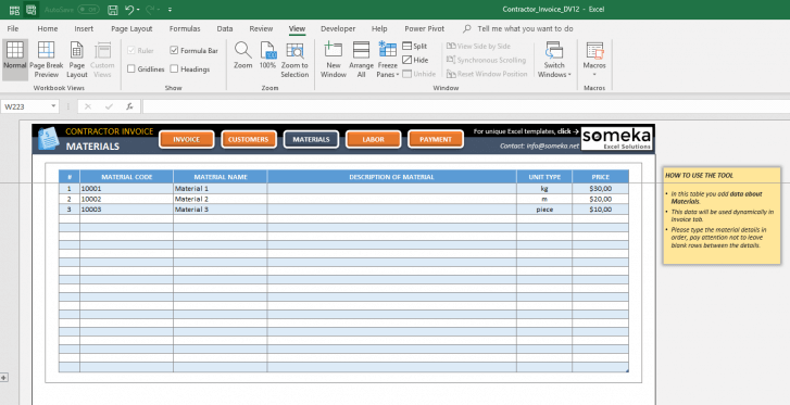 Contractor Invoice Excel Template | Billing Format for Contractors