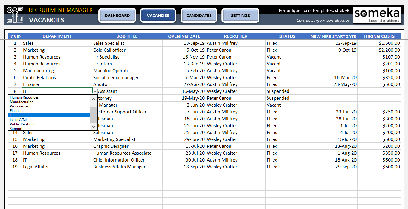 Recruitment Tracker Excel Template Hiring Plan For HR Managers