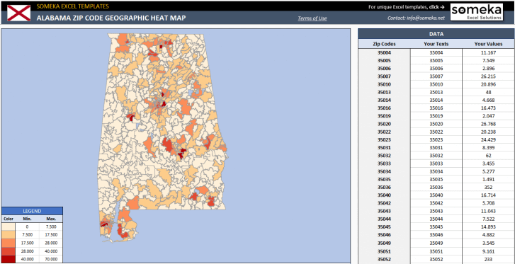 US Zip Code Heat Map In Excel US Zip Code Shapes Powerpoint