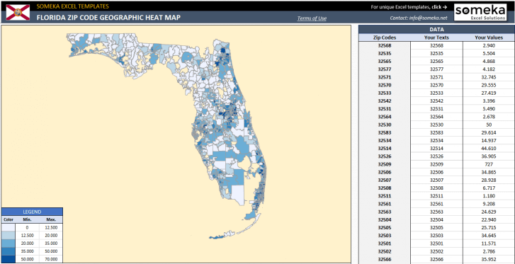 US Zip Code Heat Map In Excel US Zip Code Shapes Powerpoint