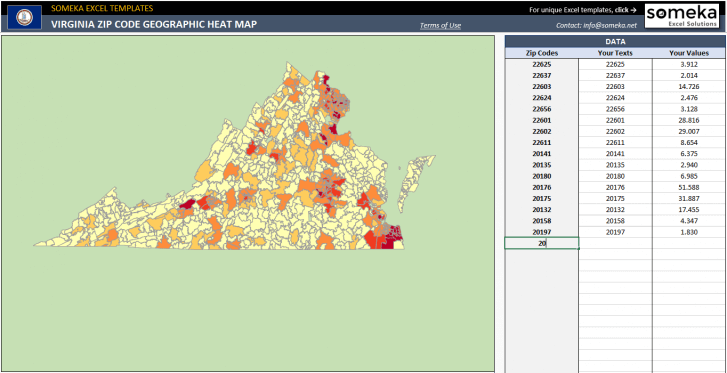 US Zip Code Heat Map In Excel US Zip Code Shapes Powerpoint
