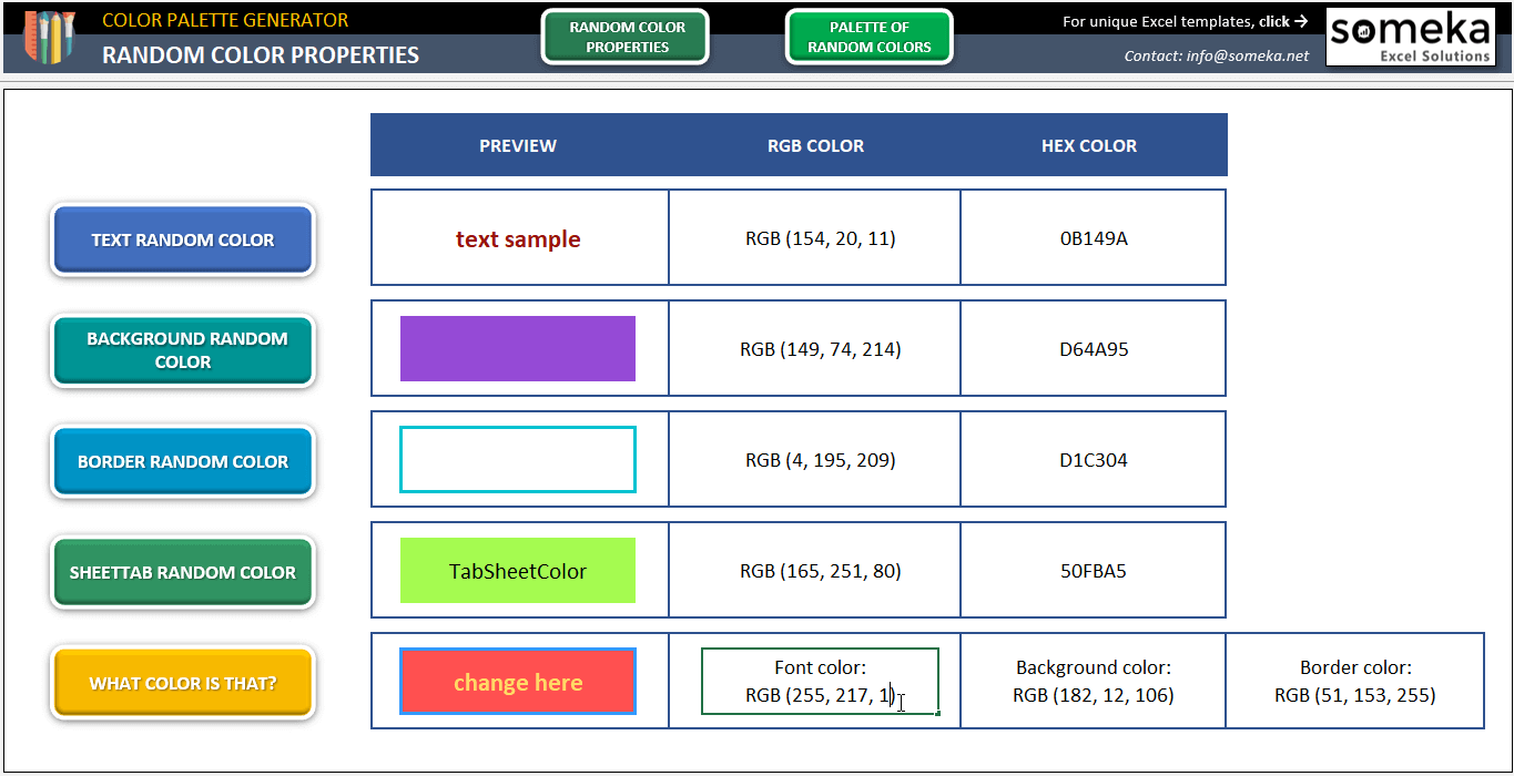 Excel Color Palette Generator | Random Color Theme Spreadsheet