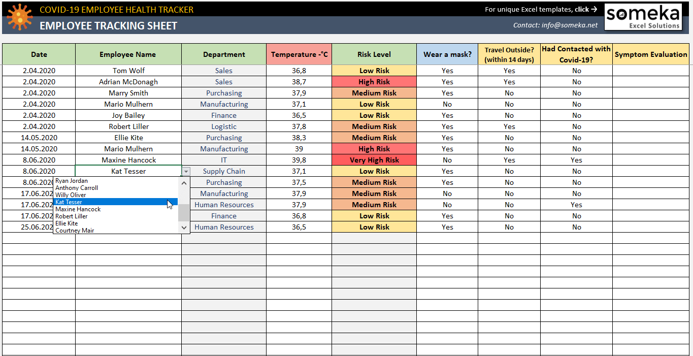 COVID Tracking Spreadheet For Employers Quarantine Tracker In Excel