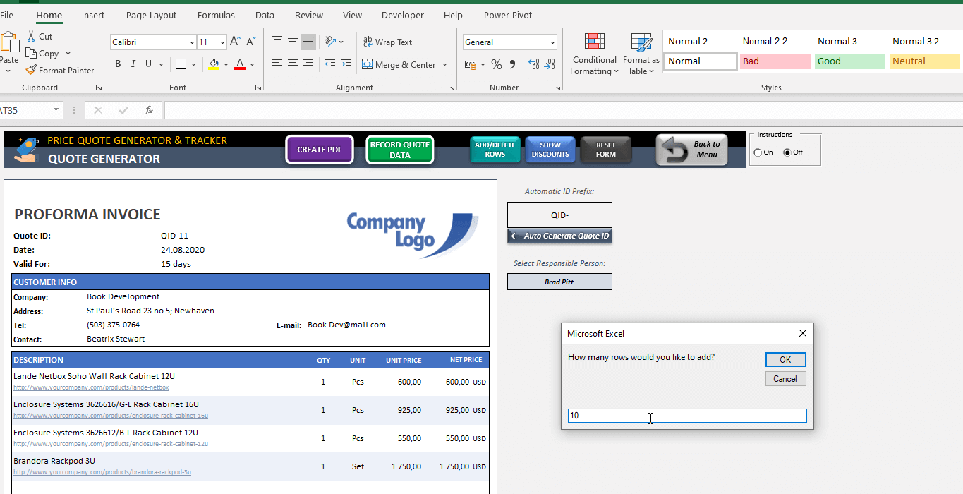 Excel Quotation Template With Database Quotation Generator Lupon gov ph