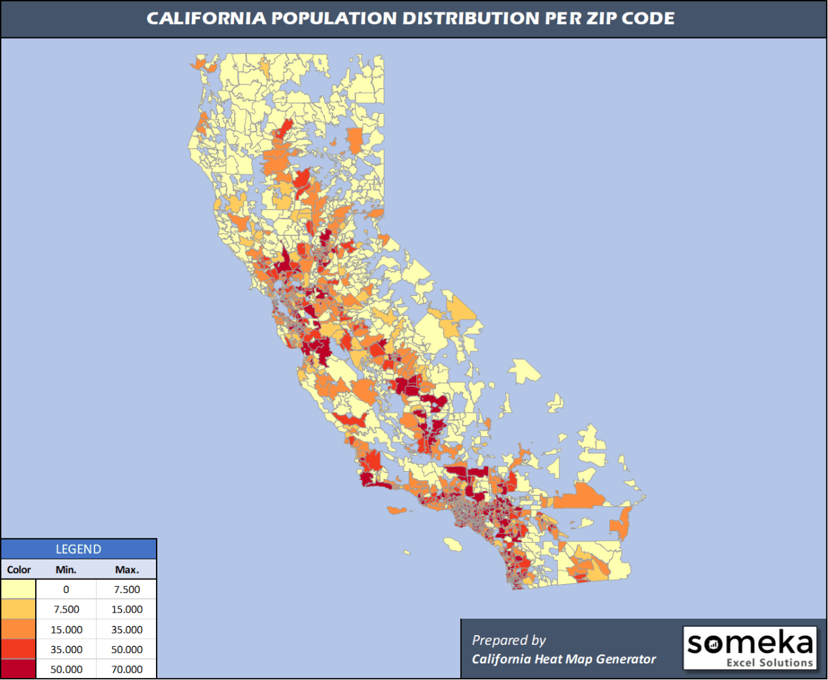 California Zip Code Map And Population List In Excel California Zip Code Map And Population List In Excel