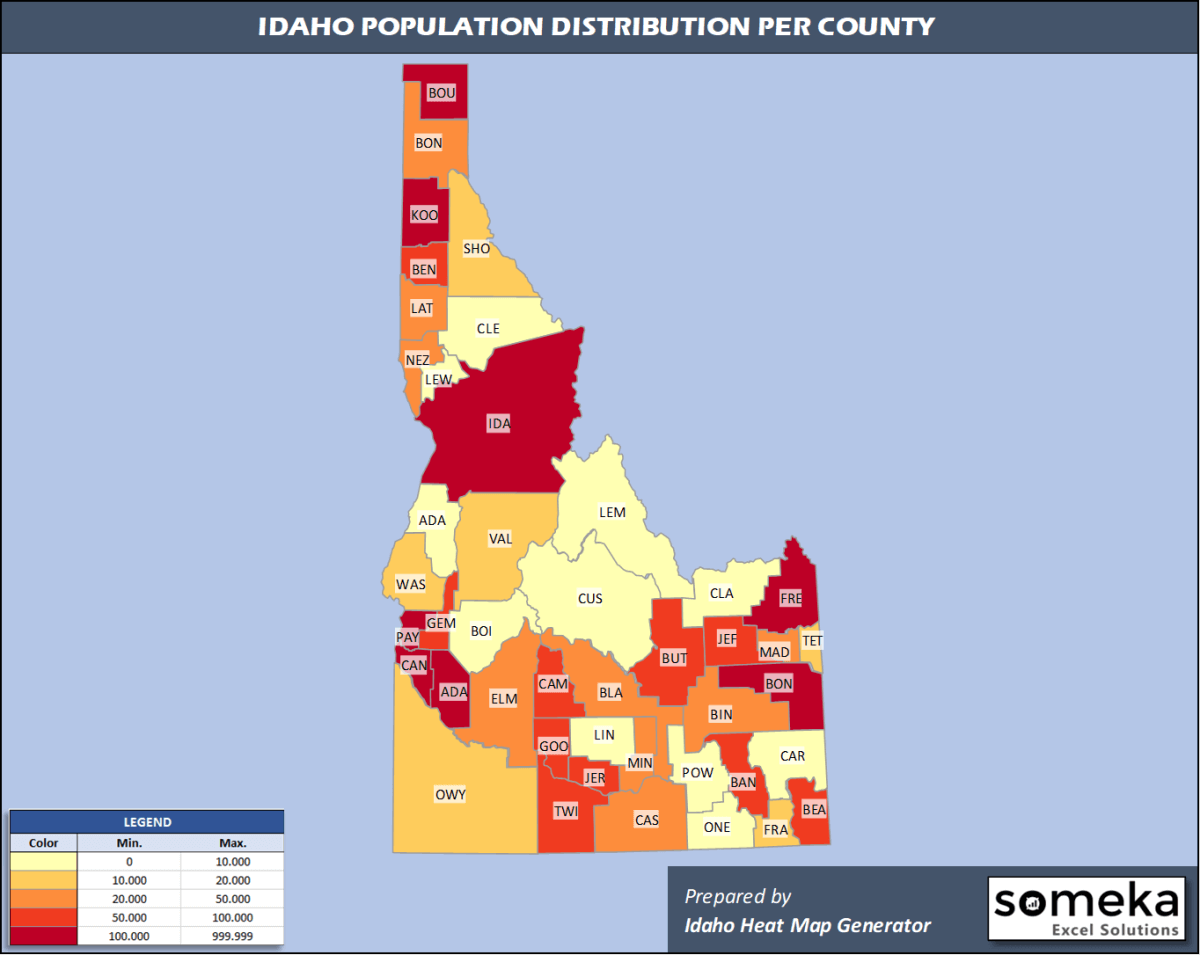 Idaho County Map And Population List In Excel Idaho County Map And Population List In Excel