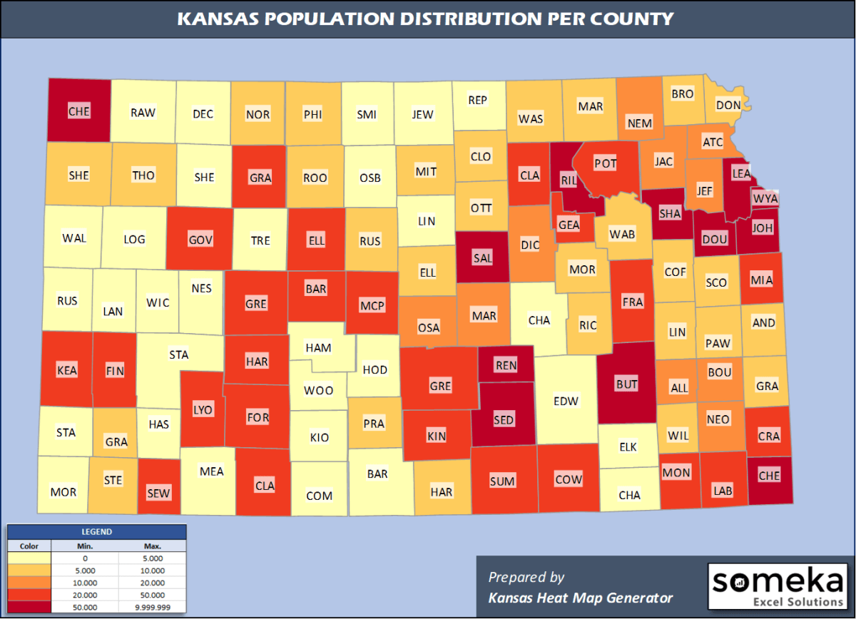 Kansas County Map And Population List In Excel