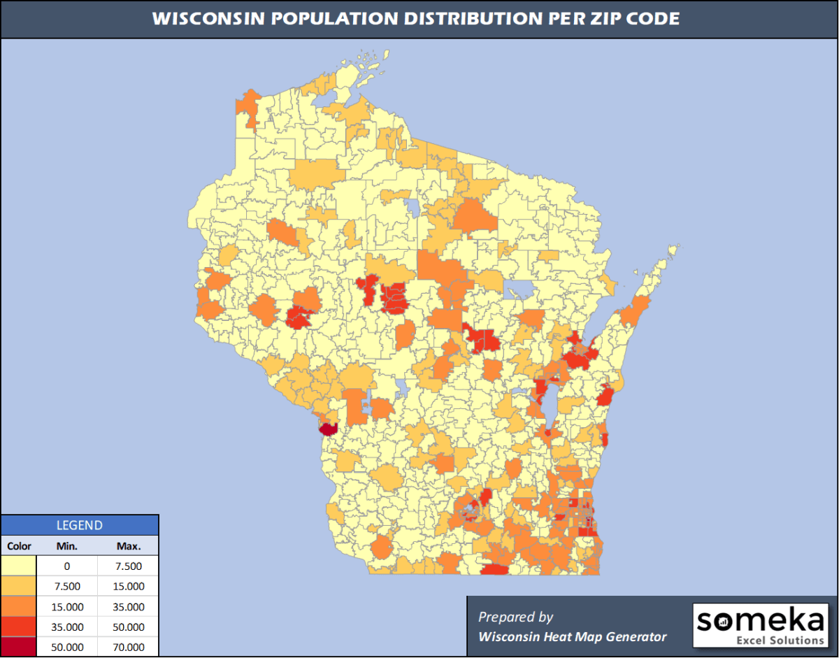 Wisconsin Zip Code Map And Population List In Excel Wisconsin Zip Code Map And Population List In Excel