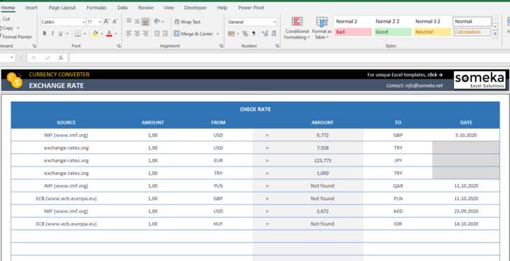 Currency Converter Excel Template | Historical Exchange Rates