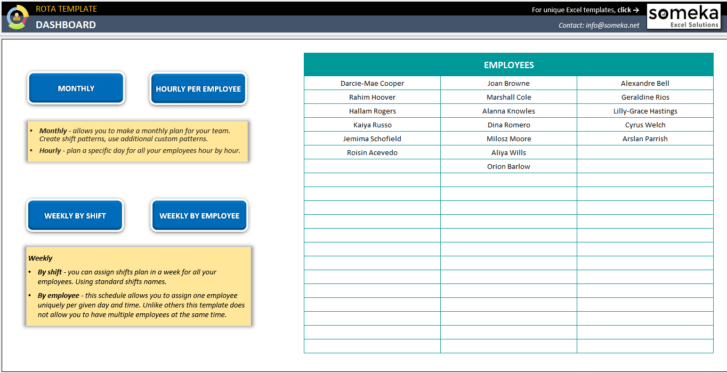 Rotation Schedule Excel Template | Staff ROTA Planner for HR