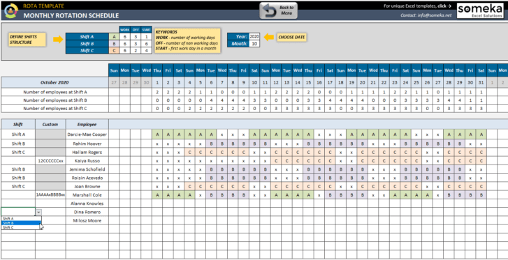 Rotation Schedule Excel Template | Staff ROTA Planner for HR