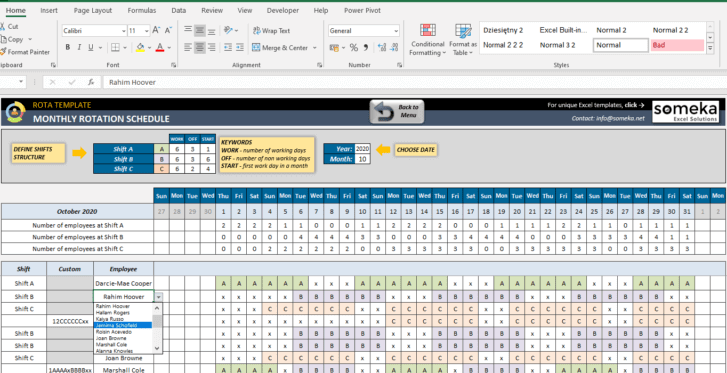 Rotation Schedule Excel Template | Staff ROTA Planner for HR