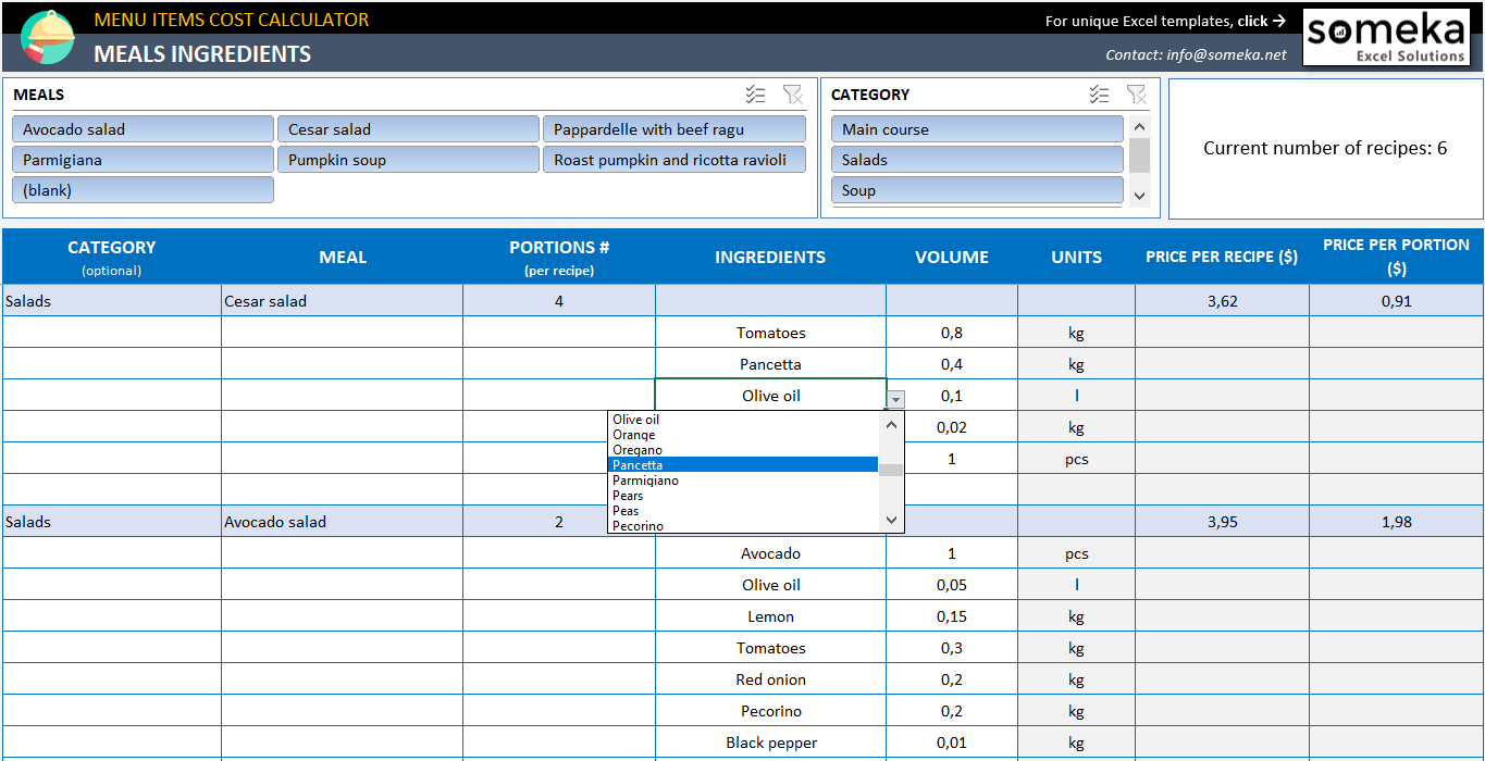 Recipe Costing Template Dandk Organizer