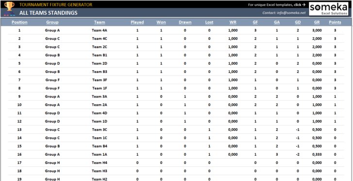 Excel Tournament Fixture Generator | Sports Bracket Maker