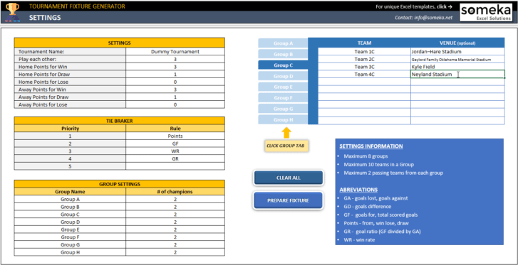 Excel Tournament Fixture Generator | Sports Bracket Maker