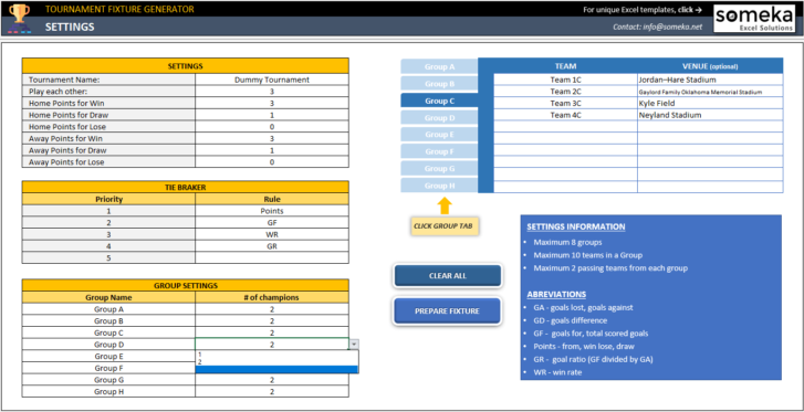 Excel Tournament Fixture Generator | Sports Bracket Maker