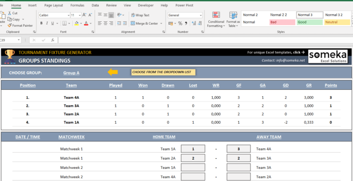 Excel Tournament Fixture Generator | Sports Bracket Maker