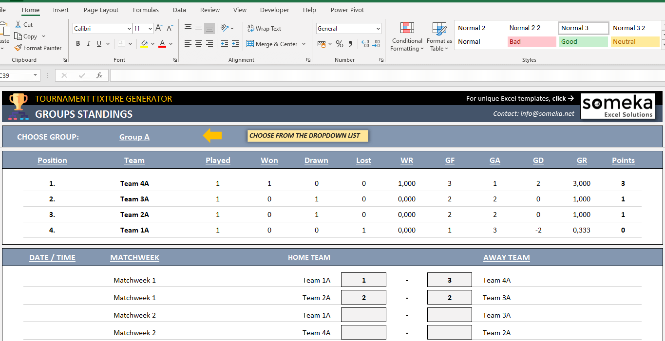Excel Tournament Fixture Generator | Sports Bracket Maker