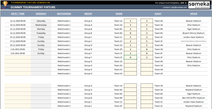 Excel Tournament Fixture Generator | Sports Bracket Maker