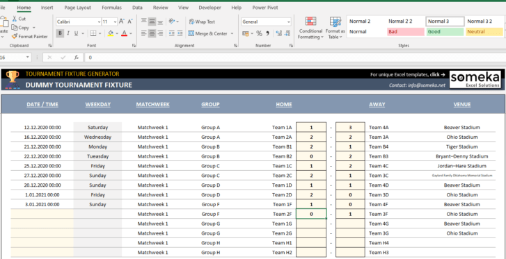 Excel Tournament Fixture Generator | Sports Bracket Maker