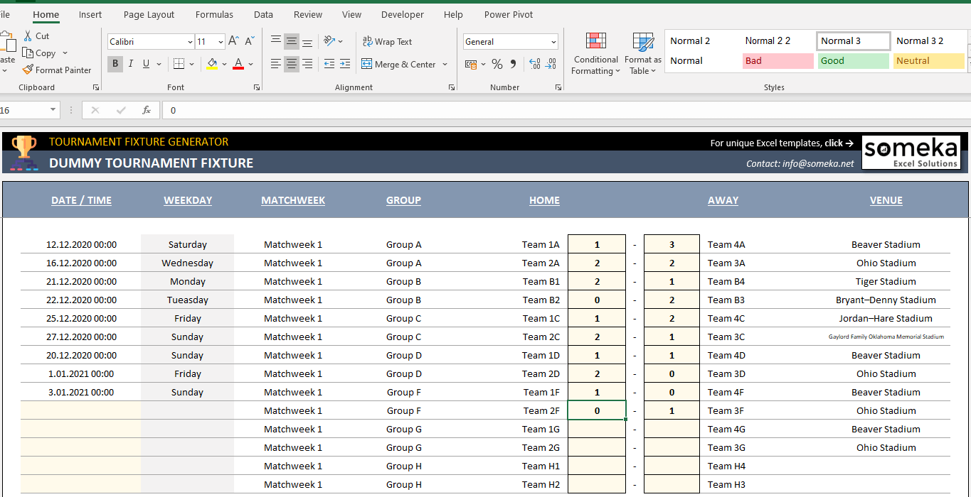 Excel Tournament Fixture Generator | Sports Bracket Maker