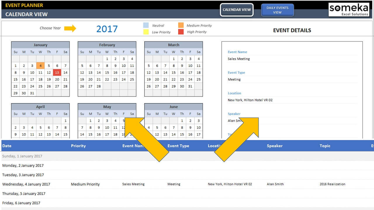 Event Calendar Excel Template | Event Schedule Excel Template