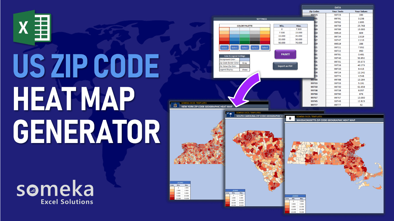 US Zip Code Heat Map In Excel US Zip Code Shapes Powerpoint