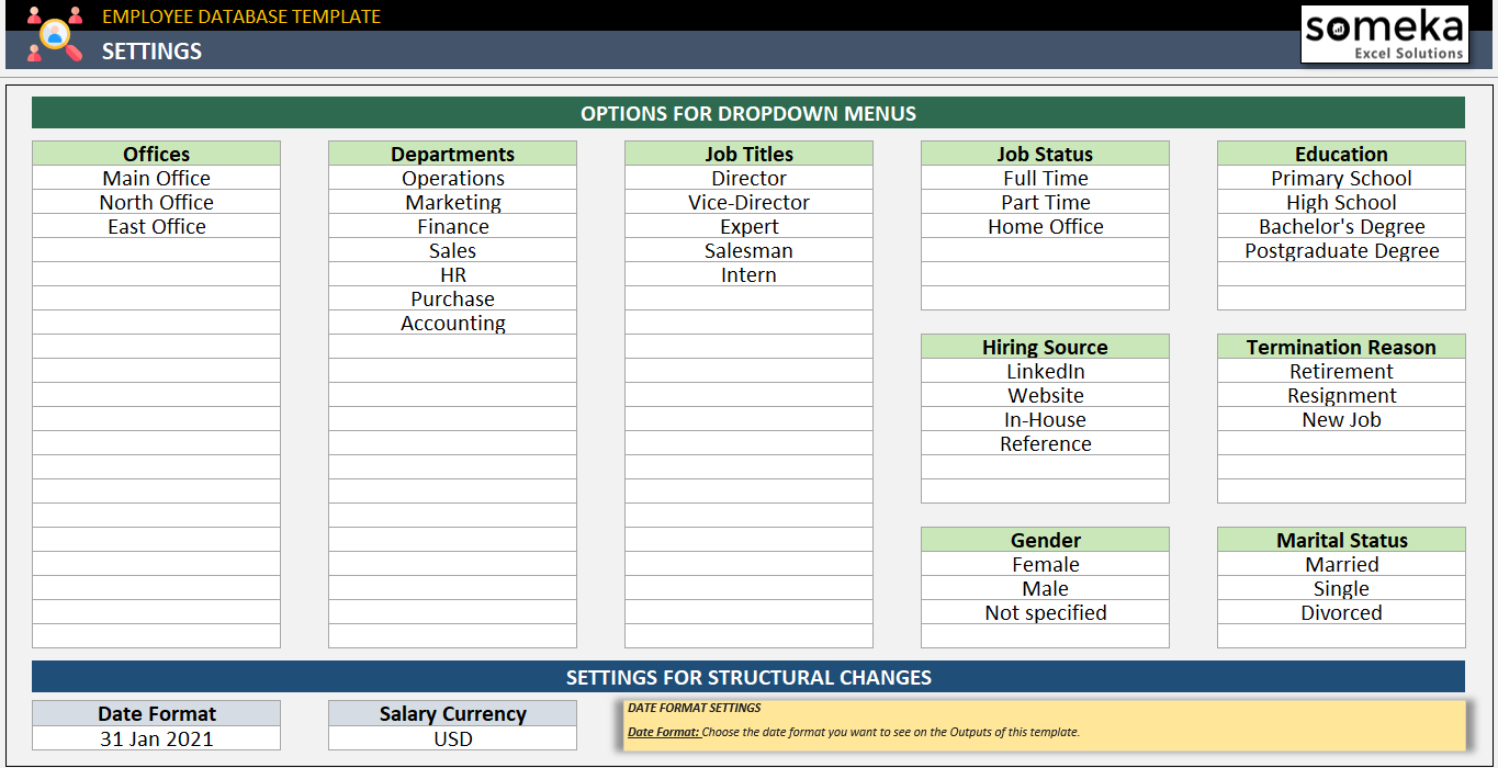Employee Database Excel Template HR Employee Data Sheet