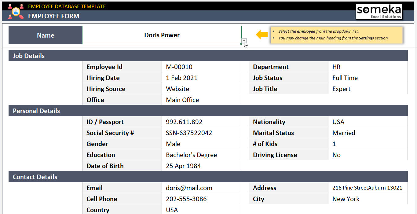 Employee Information Template Excel