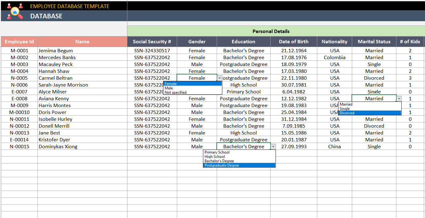Employee Database Excel Template Hr Employee Data Sheet - Riset Employee Database Excel Template Hr Employee Data Sheet - Riset