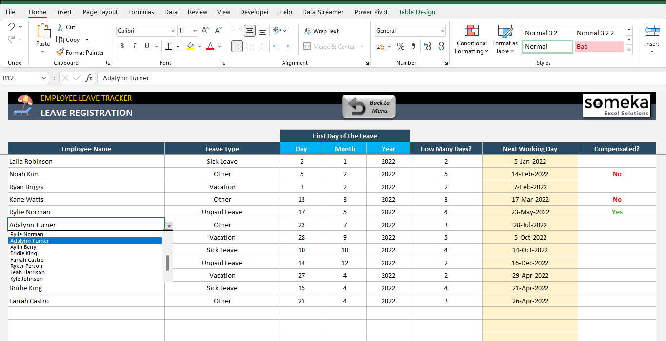 Leave Tracker Excel Template Employee Leave Planner Tool