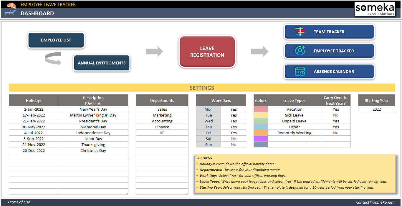 Leave Tracker Excel Template Employee Leave Planner Tool