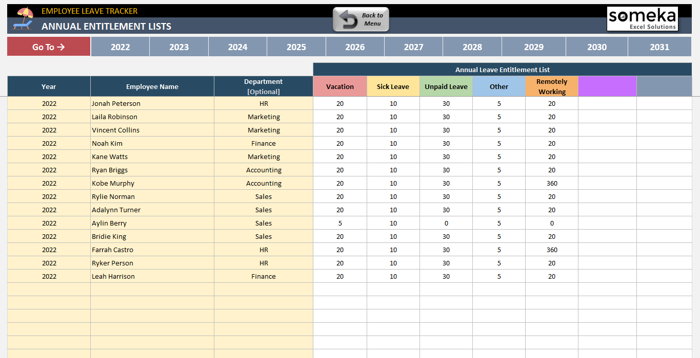 Leave Tracker Excel Template 2022 Free Printable Form Templates And