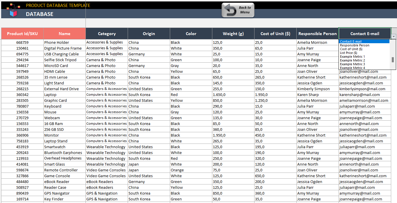 Product Spreadsheet Template Hot Picture