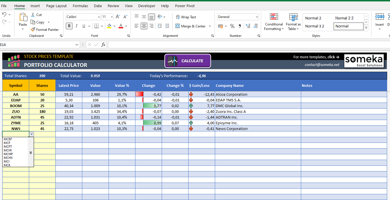Stock Price Calculator Excel Template Fetch Latest Stock Quotes