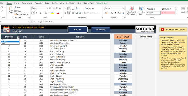 Automatic Schedule Generator Excel | Excel Schedule Template