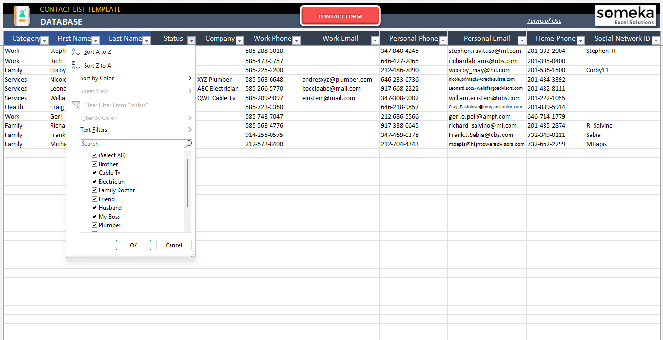 Contact List Excel Template Free Business Contact Database Tool