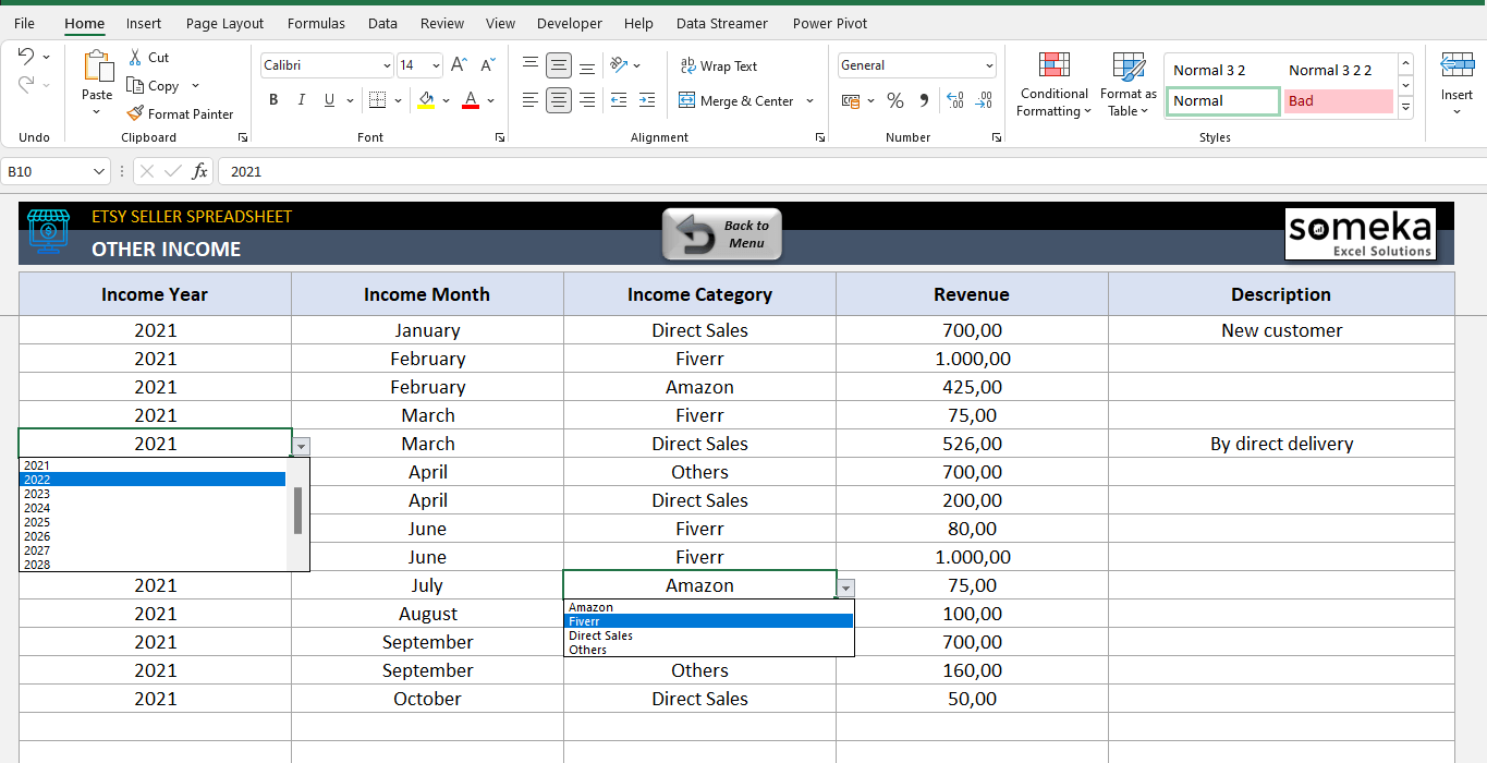 Excel Etsy Seller Spreadsheet Etsy Seller Bookkeeping Template